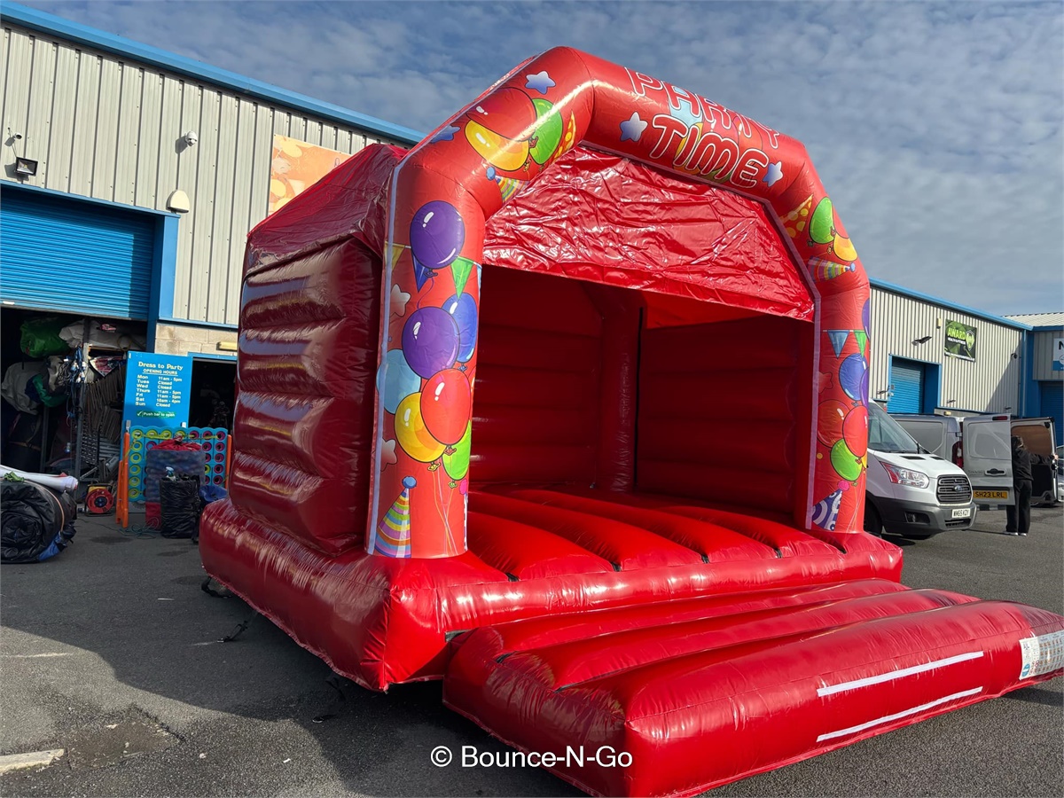 Large Red Party Time Bouncy Castle - Bouncy Castle Hire Wigan | Rodeo ...