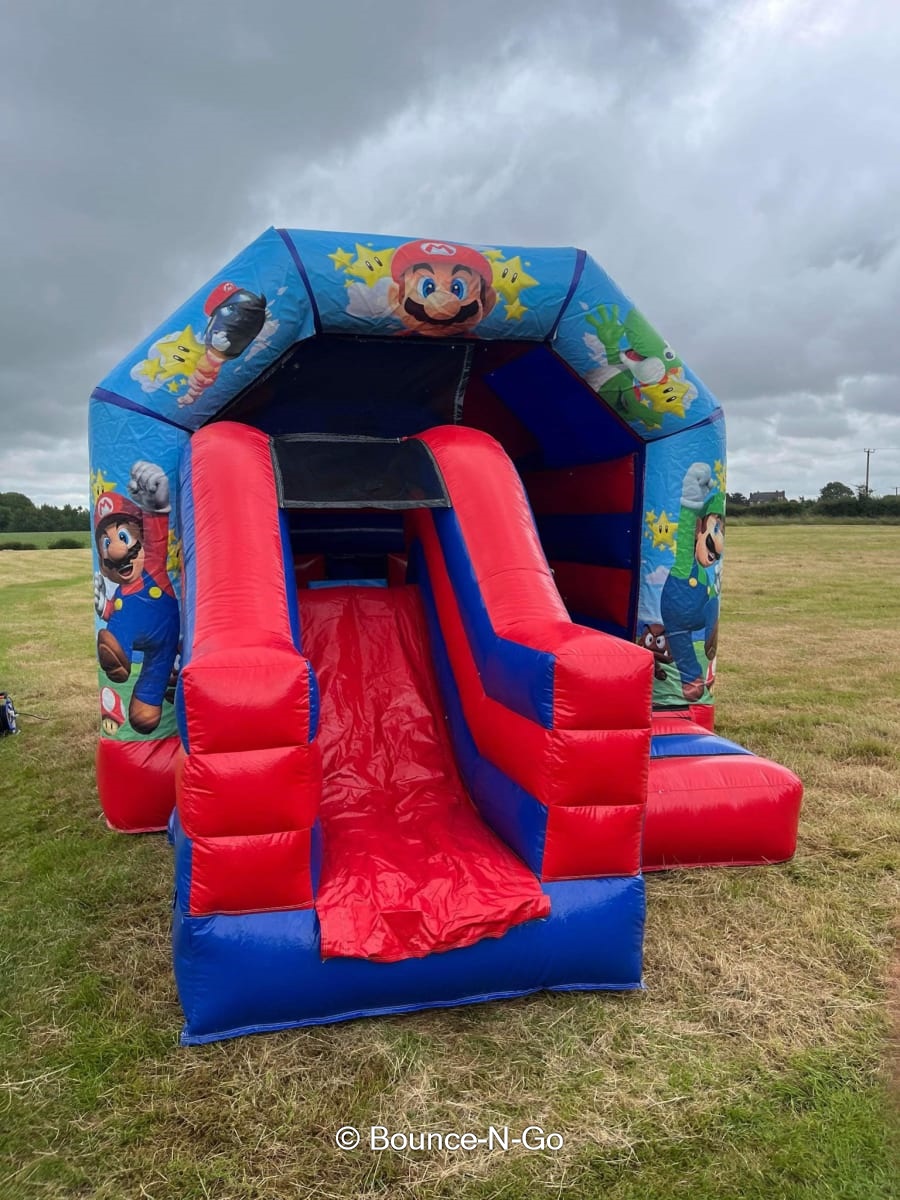 Super Mario Disco Bouncy Castle Front Slide Combo - Bouncy Castle Hire ...